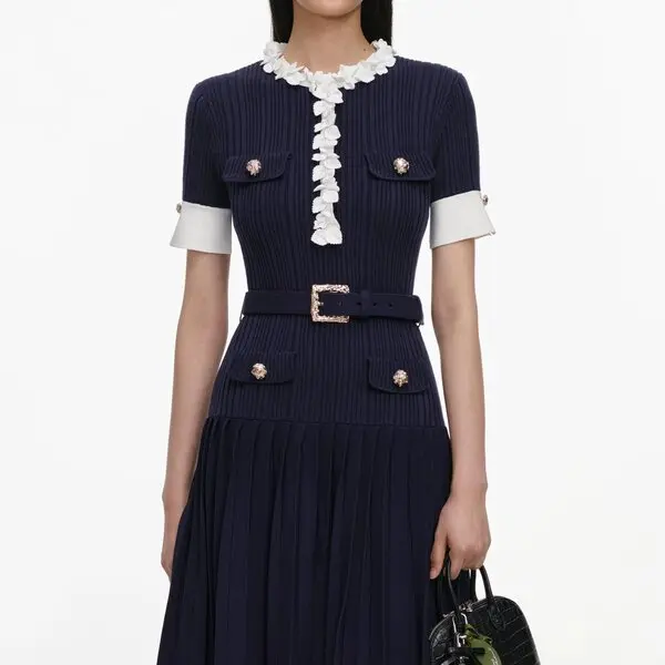 SELF-PORTRAIT Belted Floral-embellished Midi Dress