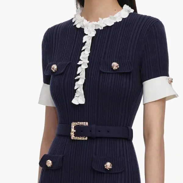 SELF-PORTRAIT Belted Floral-embellished Midi Dress