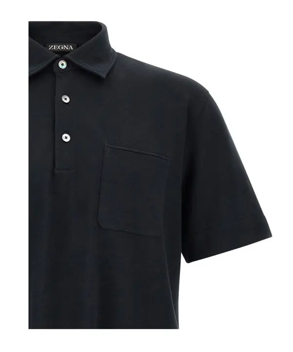 Zegna Chest Pocket Short-sleeved Polo Shirt - Blue