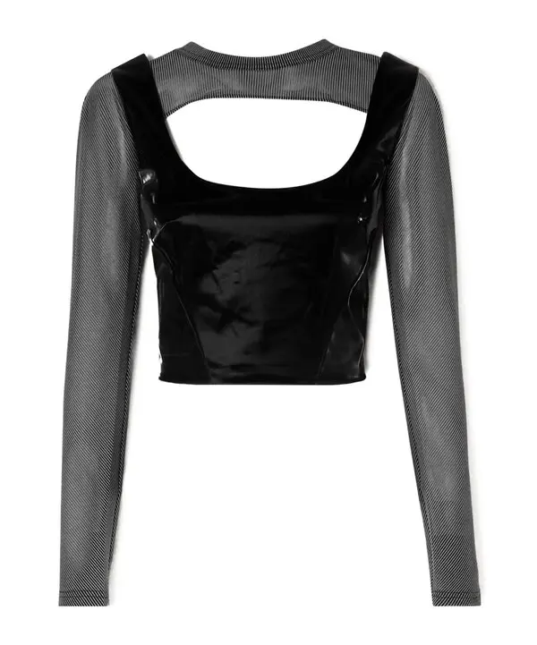 Alexander McQueen Cropped Striped Woven And Vinyl Tank