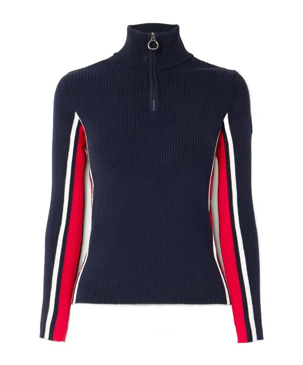 Fusalp Striped Ribbed-knit Half-zip Sweater - Navy