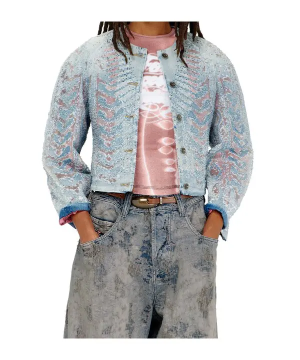 DIESEL® Jacket In Microstone Devoré Denim