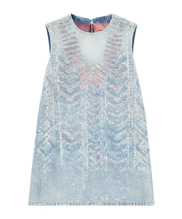 DIESEL® Mini Dress In Microstone Devore Denim