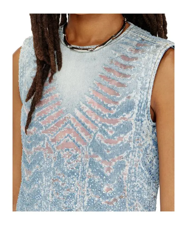 DIESEL® Mini Dress In Microstone Devore Denim
