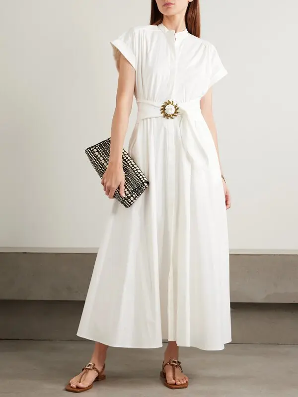 Saloni Belted Cotton-blend Midi Dress