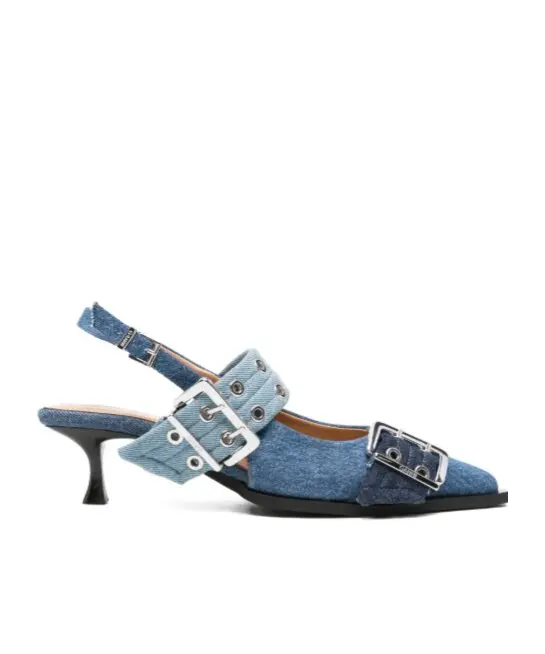 GANNI Buckle-detail Denim Pumps
