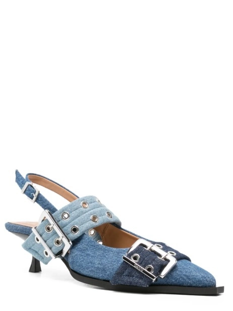 GANNI Buckle-detail Denim Pumps