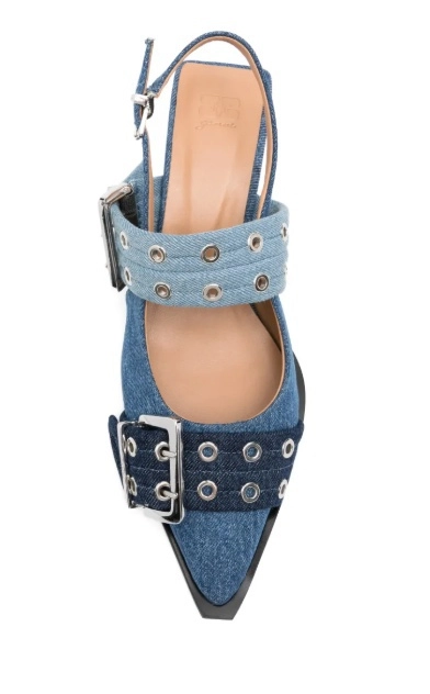 GANNI Buckle-detail Denim Pumps