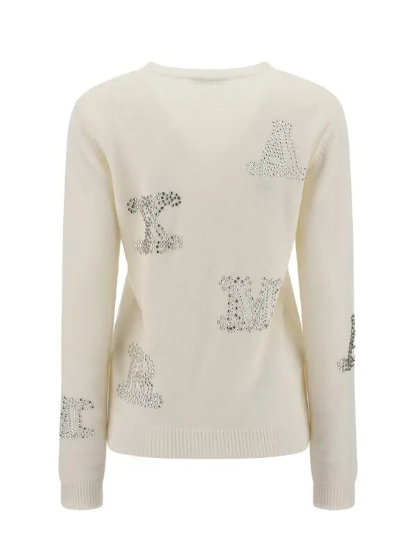 Max Mara Cashmere Long-sleeved Sweater With Embellished Lettering - White