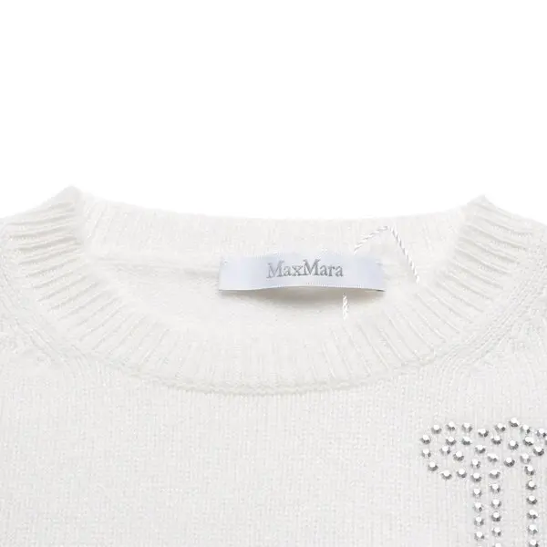 Max Mara Cashmere Long-sleeved Sweater With Embellished Lettering - White