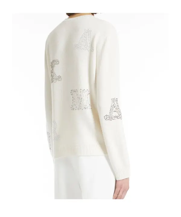 Max Mara Cashmere Long-sleeved Sweater With Embellished Lettering - White