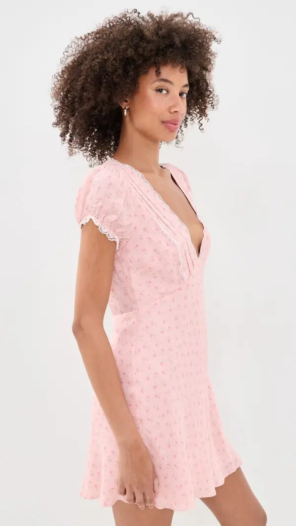 LoveShackFancy Yasmin Mini Dress With Pintuck Accents And Scalloped Lace Trim