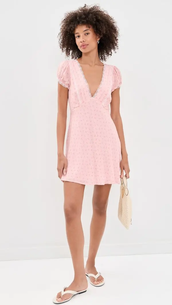 LoveShackFancy Yasmin Mini Dress With Pintuck Accents And Scalloped Lace Trim