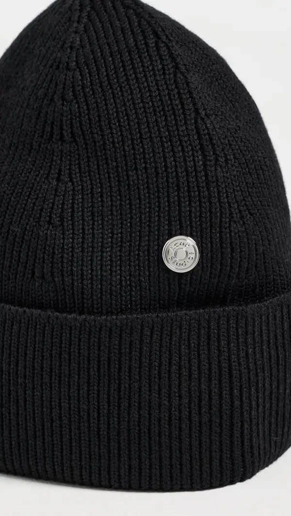 Acne Studios Krivi Ribbed Knit Beanie With Silver-tone Logo Button - Black