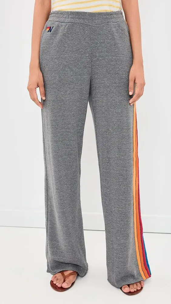 Aviator Nation 5 Stripe Wide Leg Sweatpants - Heather Grey