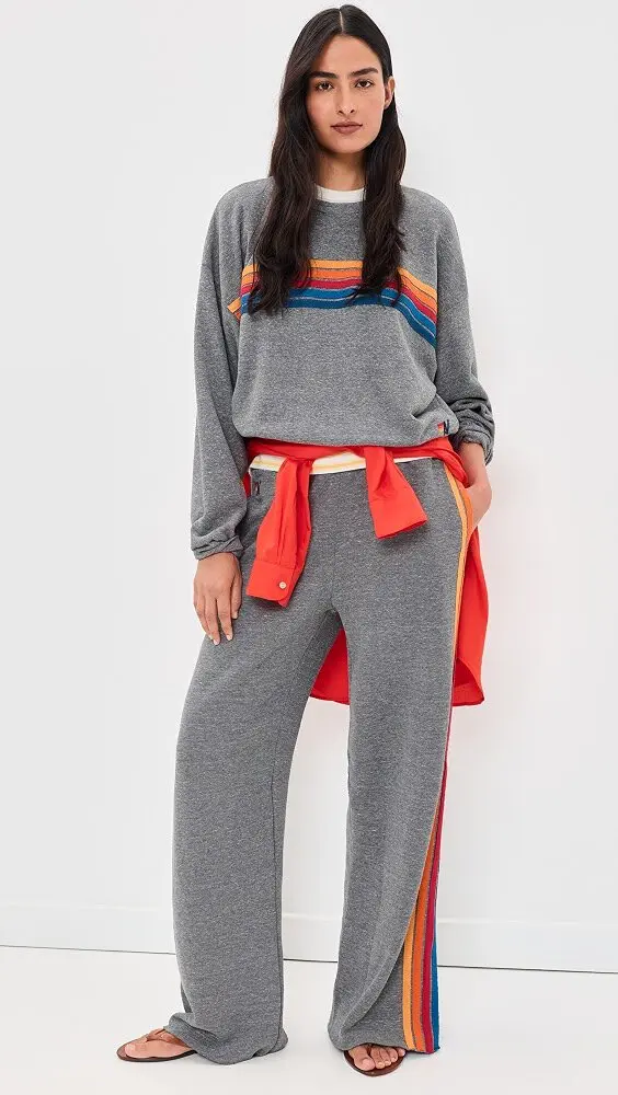 Aviator Nation 5 Stripe Wide Leg Sweatpants