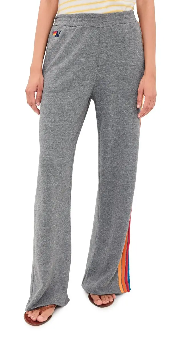 Aviator Nation 5 Stripe Wide Leg Sweatpants - Heather Grey