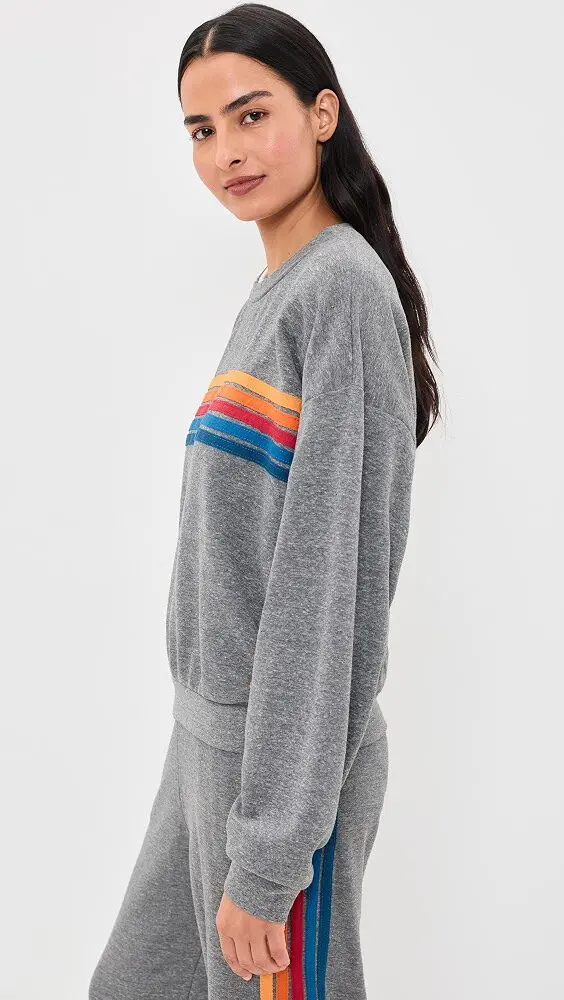 Aviator Nation 5 Stripe Relaxed Crew Sweatshirt