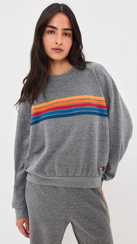 Aviator Nation 5 Stripe Relaxed Crew Sweatshirt