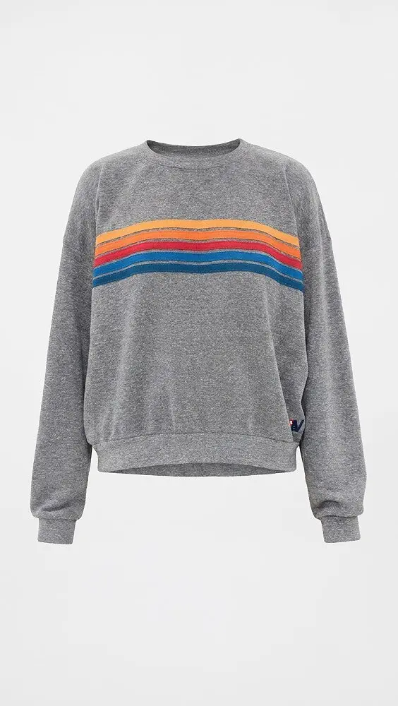 Aviator Nation 5 Stripe Relaxed Crew Sweatshirt
