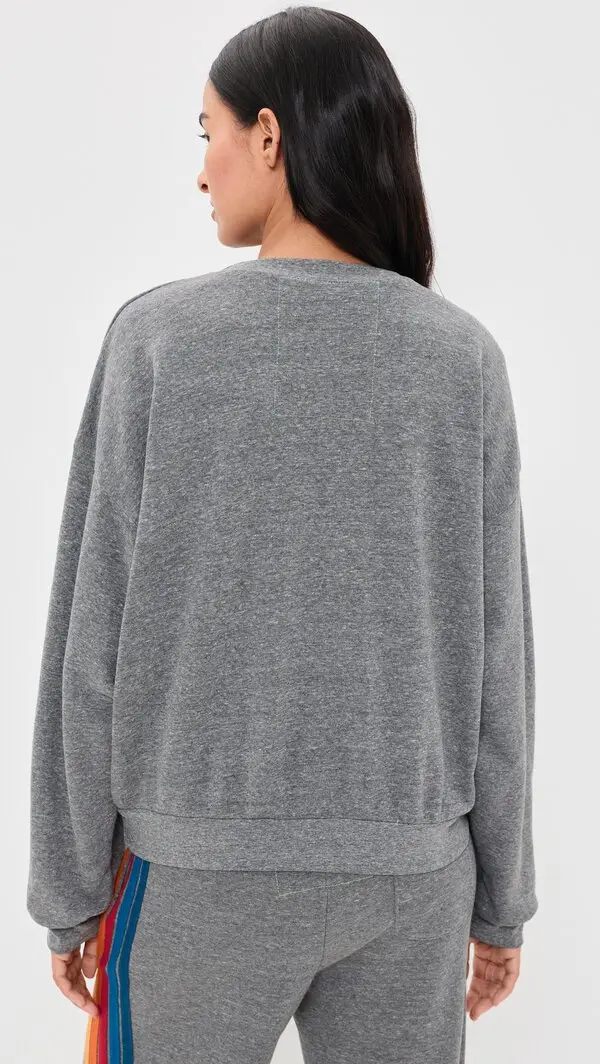 Aviator Nation 5 Stripe Relaxed Crew Sweatshirt - Heather Grey