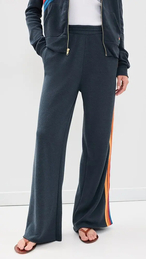 Aviator Nation 5 Stripe Wide Leg Sweatpants - Charcoal