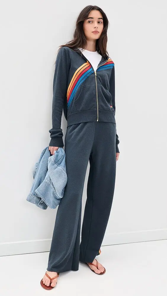 Aviator Nation 5 Stripe Wide Leg Sweatpants