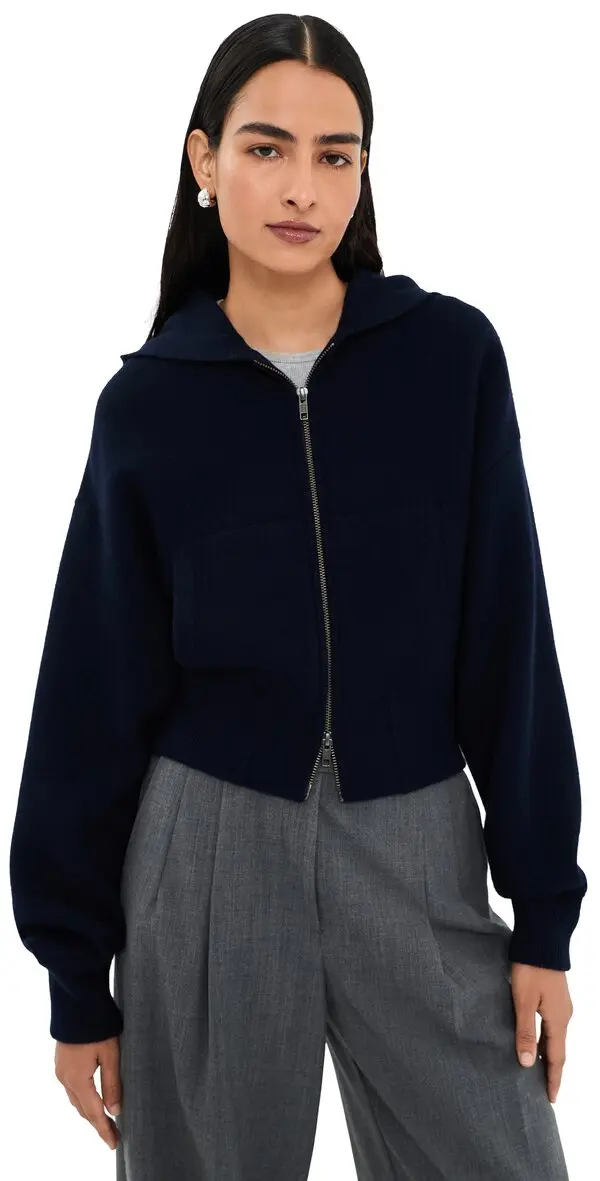LISA YANG Cashmere Hooded Zip Cardigan - Navy