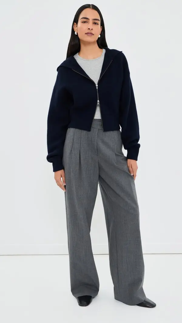 LISA YANG Cashmere Hooded Zip Cardigan - Navy