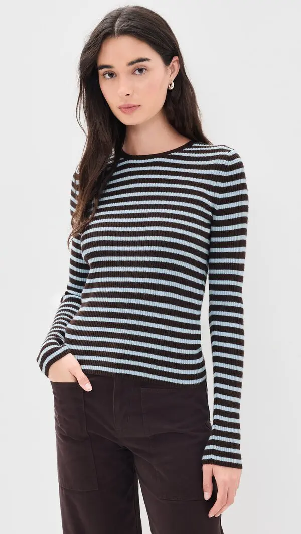 LA LIGNE Striped Fitted Crew Neck Sweater