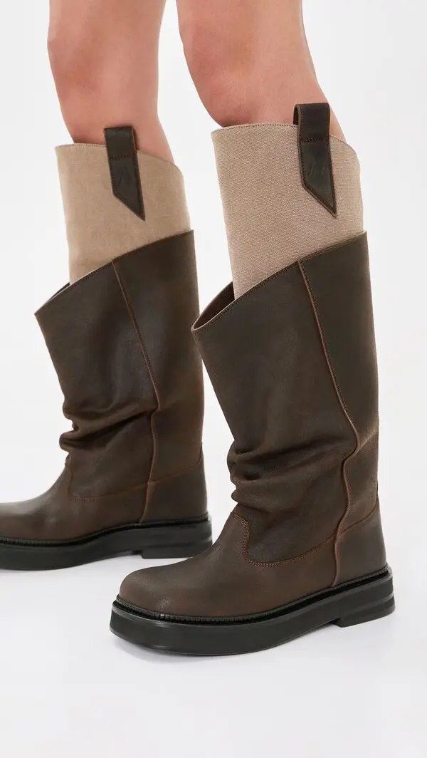 Attico Robin Passeggiata Leather Combat Boots - Taupe