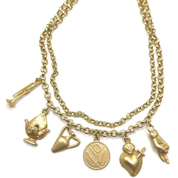 ACHALA HANDCRAFTED Mediterranean Heritage Charm Necklace - Gold