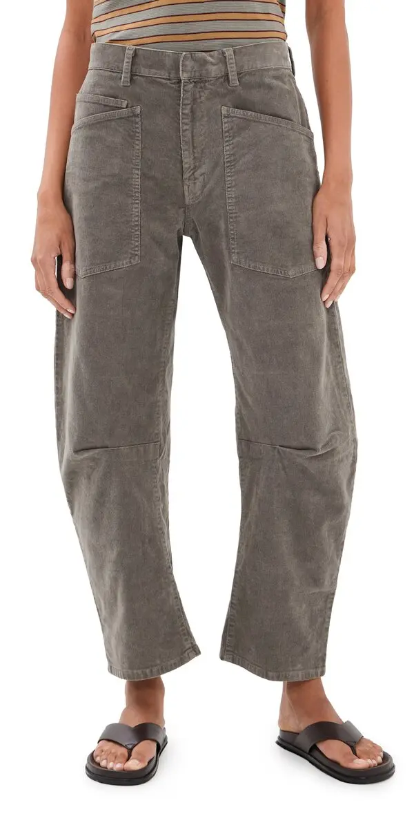 NILI LOTAN Shon Barrel Pants In Corduroy - Sage Grey