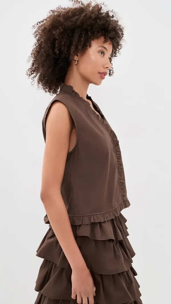 VRG GRL Phoebe Vest Top With Ruffle Trim - Chocolate