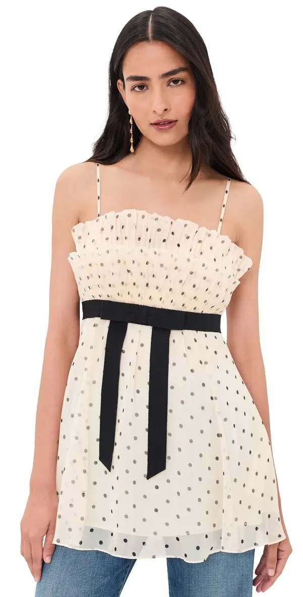 Zimmermann Pleated Frill Camisole With Polka-dot Print - Cream Dot