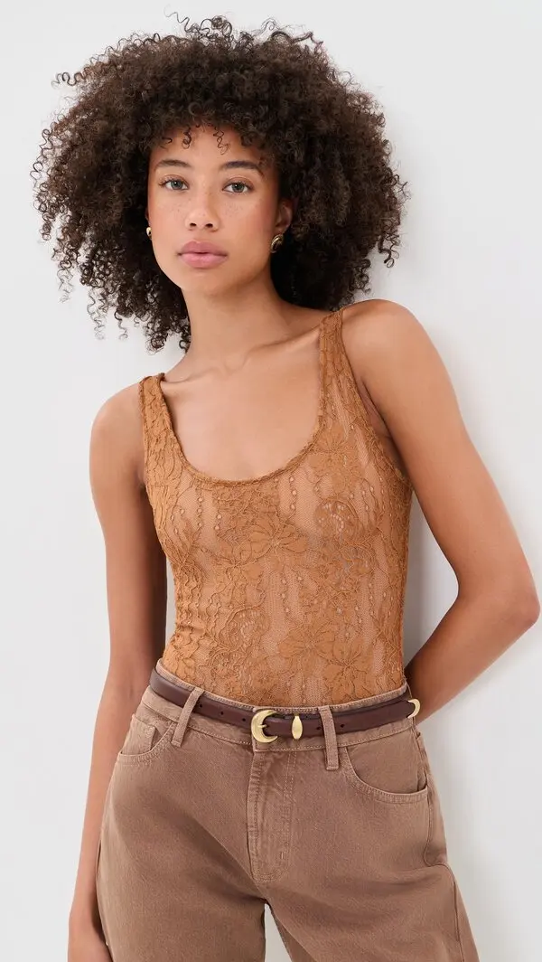 Zimmermann Lace Scoop Neck Bodysuit - Camel