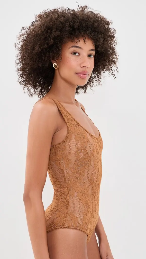 Zimmermann Lace Scoop Neck Bodysuit - Camel