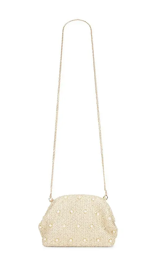 OLGA BERG Kaia Studded Woven Clutch In Neutral