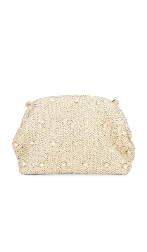 OLGA BERG Kaia Studded Woven Clutch In Neutral