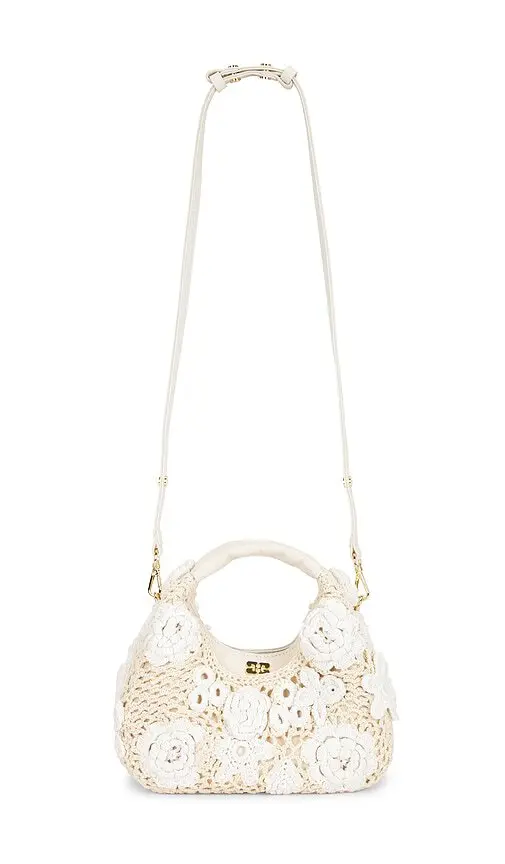 GANNI Hobo Mini Crochet Bag In White - Egret