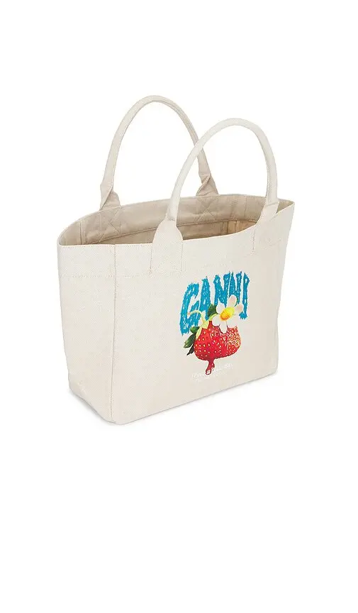 GANNI Medium Trapeze Shopper Strawberry Print In Cream