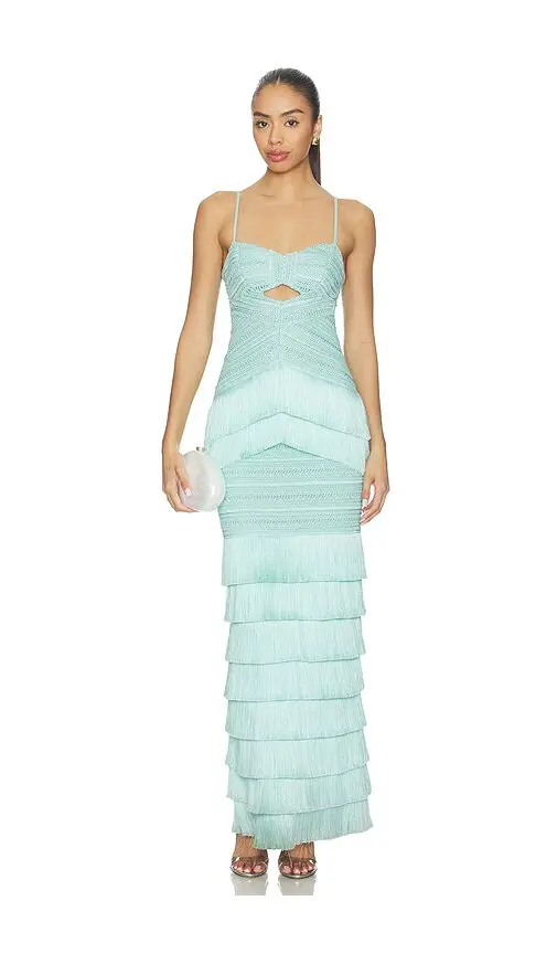 PatBO Clara Fringe Maxi Dress In Blue