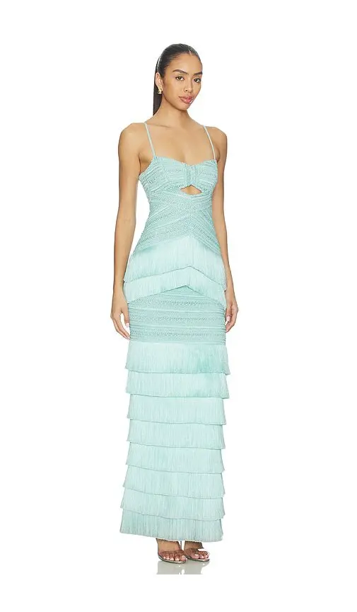 PatBO Clara Fringe Maxi Dress In Blue