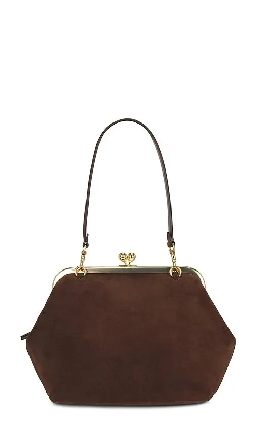 COACH Suede Kisslock Frame Bag 27 In Chocolate