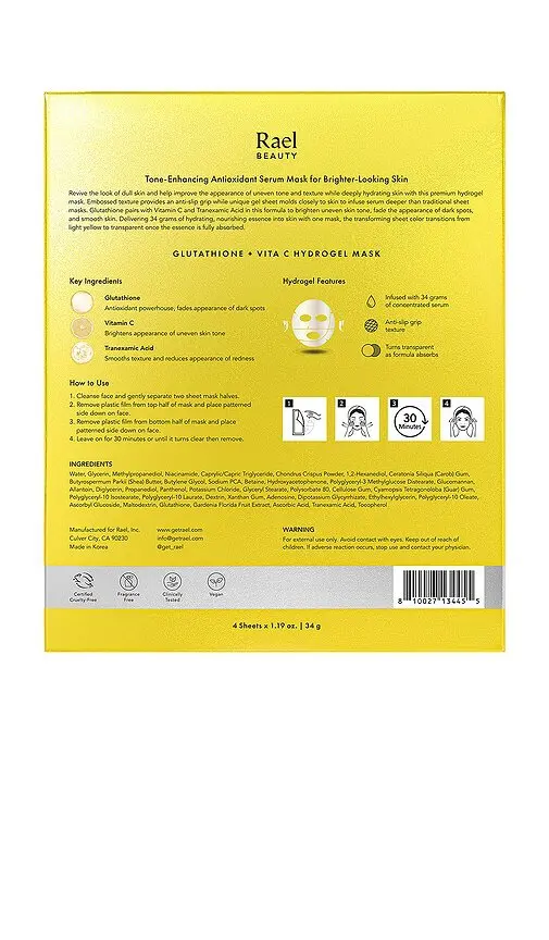 RAEL Glutathione + Vitamin C Hydrogel Mask 4 Count