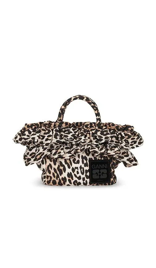 GANNI Mini Shopper Ruffle Print In Brown