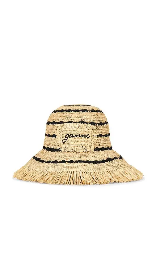GANNI Stripe Raffia Bucket Hat In Multi