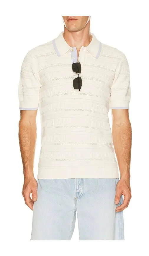 Scotch & Soda Structured Knitted Regular Fit Polo In Cream