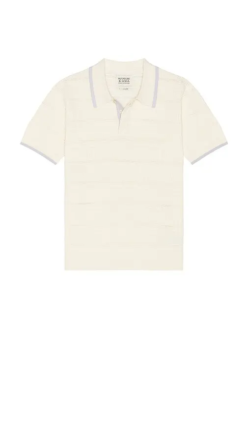 Scotch & Soda Structured Knitted Regular Fit Polo In Cream
