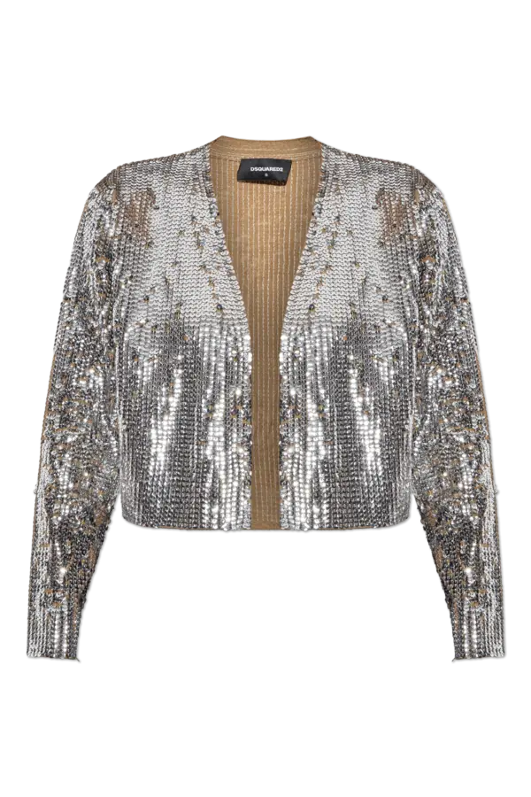 Dsquared2 Wool Cardigan With Shimmering Sequins - Silver